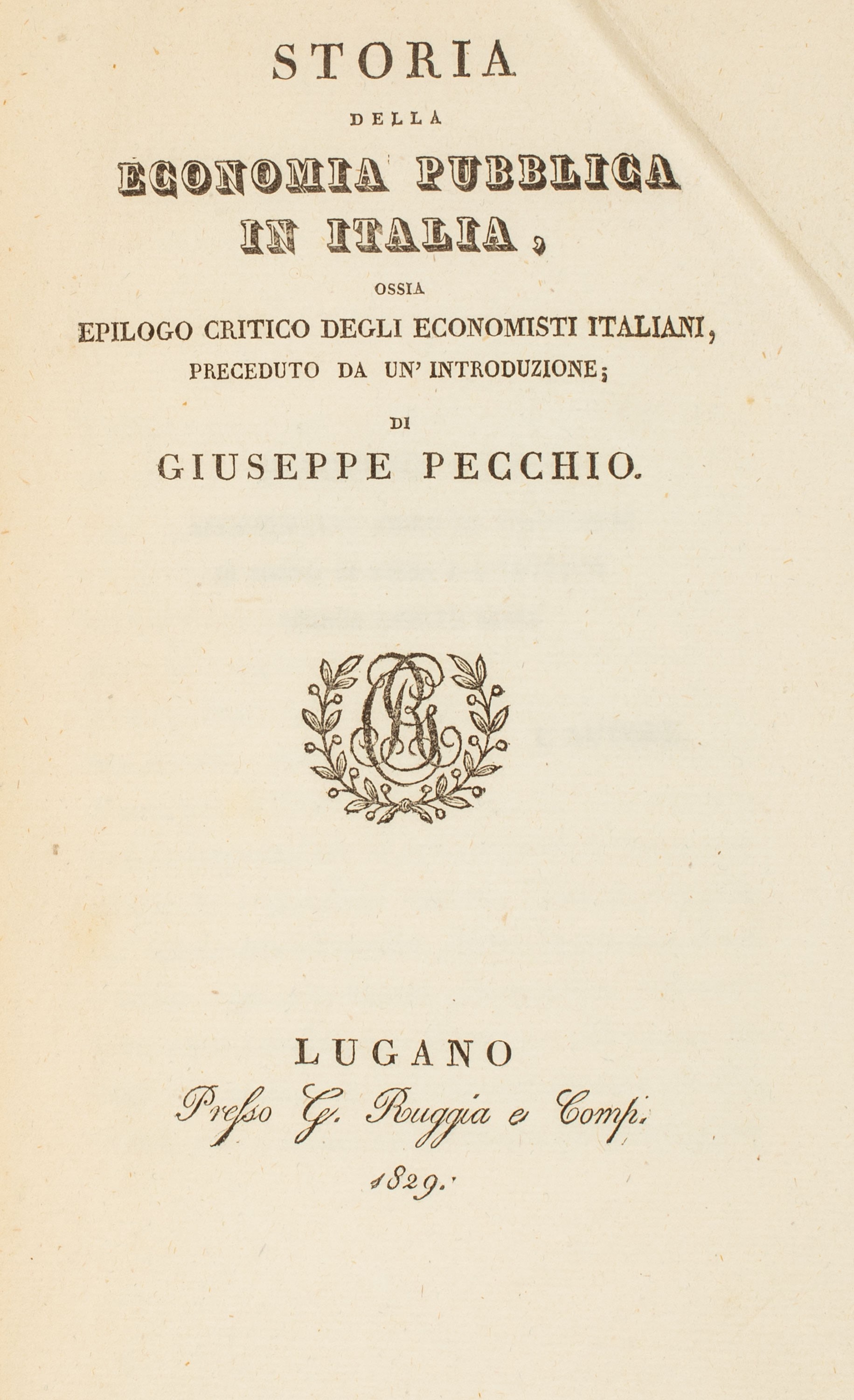 ,Giuseppe Pecchio : Storia dell'Economia Pubblica in Italia - Asta ...
