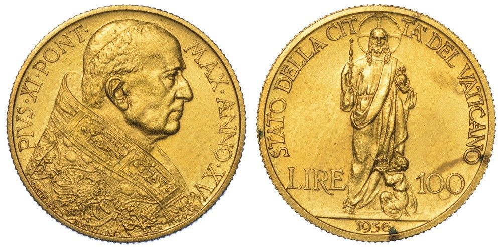 VATICANO. PIO XI, 1922-1939. 100 Lire 1936/A. XV. - Asta Numismatica - Associazione Nazionale ...