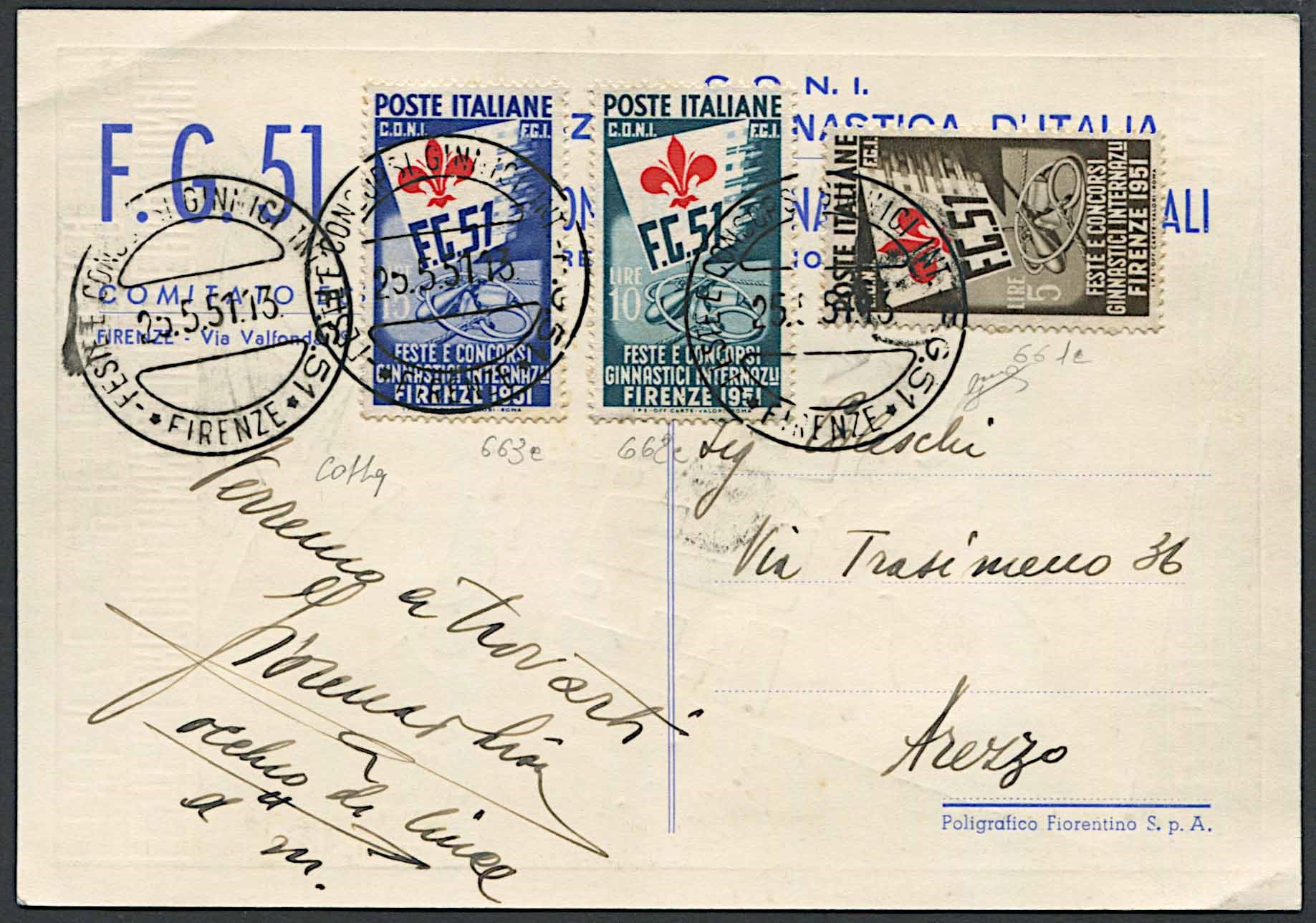 1951, Repubblica Italiana, cartolina ufficiale dei Concorsi Ginnici di ...