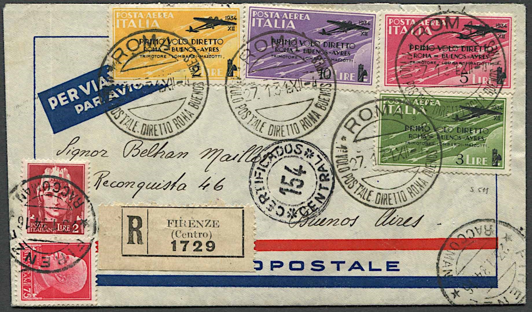 1934, Regno d’Italia, aerogramma del 27-1-1934 per l'Argentina. - Asta ...